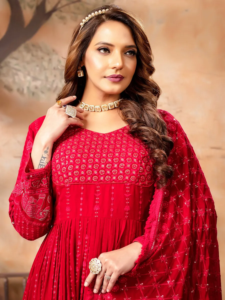Red georgette anarkali suit for wedding-G3-WSS42728 | United States