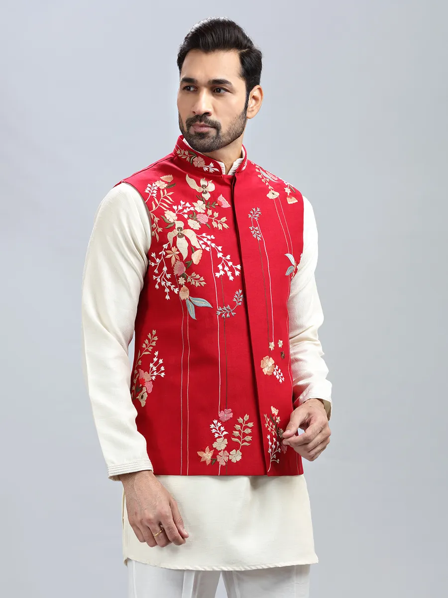 Red silk wedding style waistcoat set for men-G3-MWCS1359 | Singapore