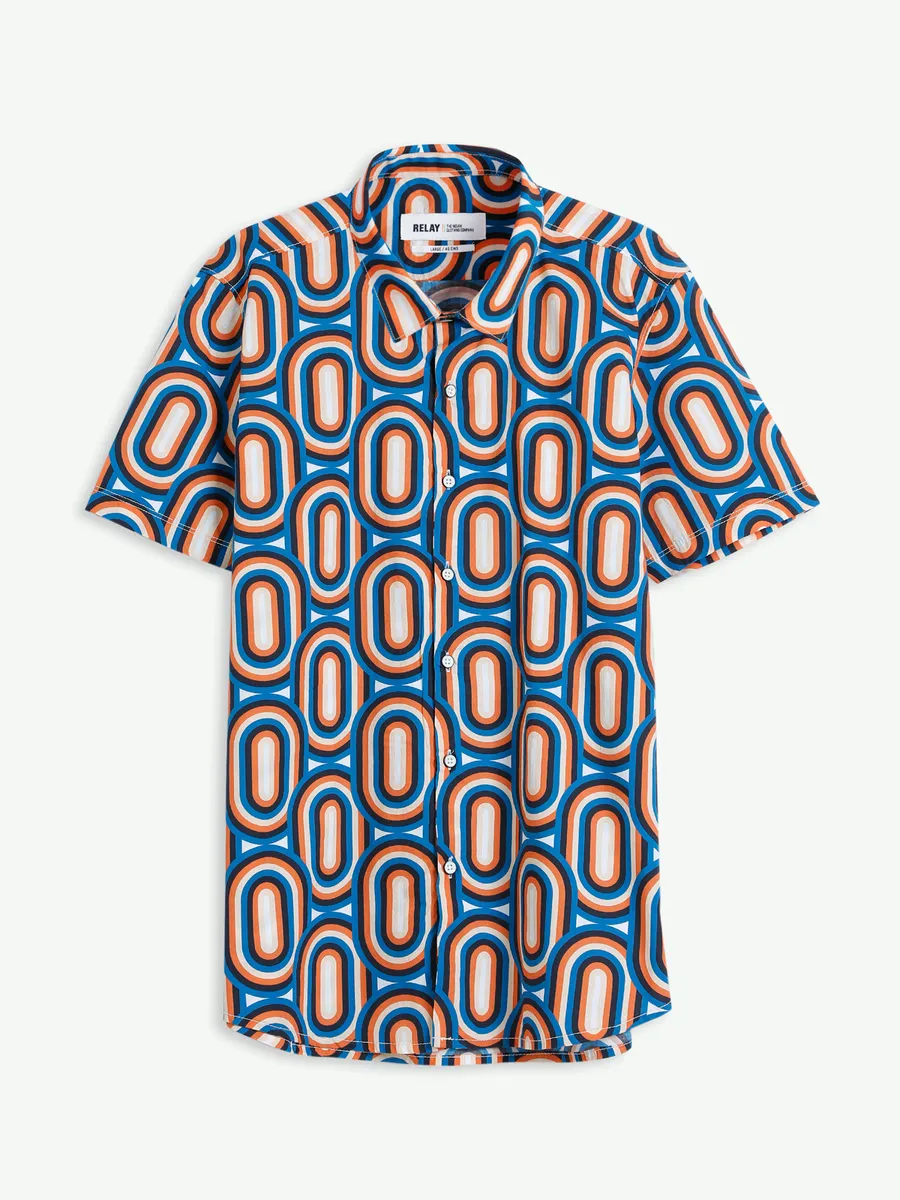 Relay cotton blue and orange printed shirt-G3-MCS11967 | United States