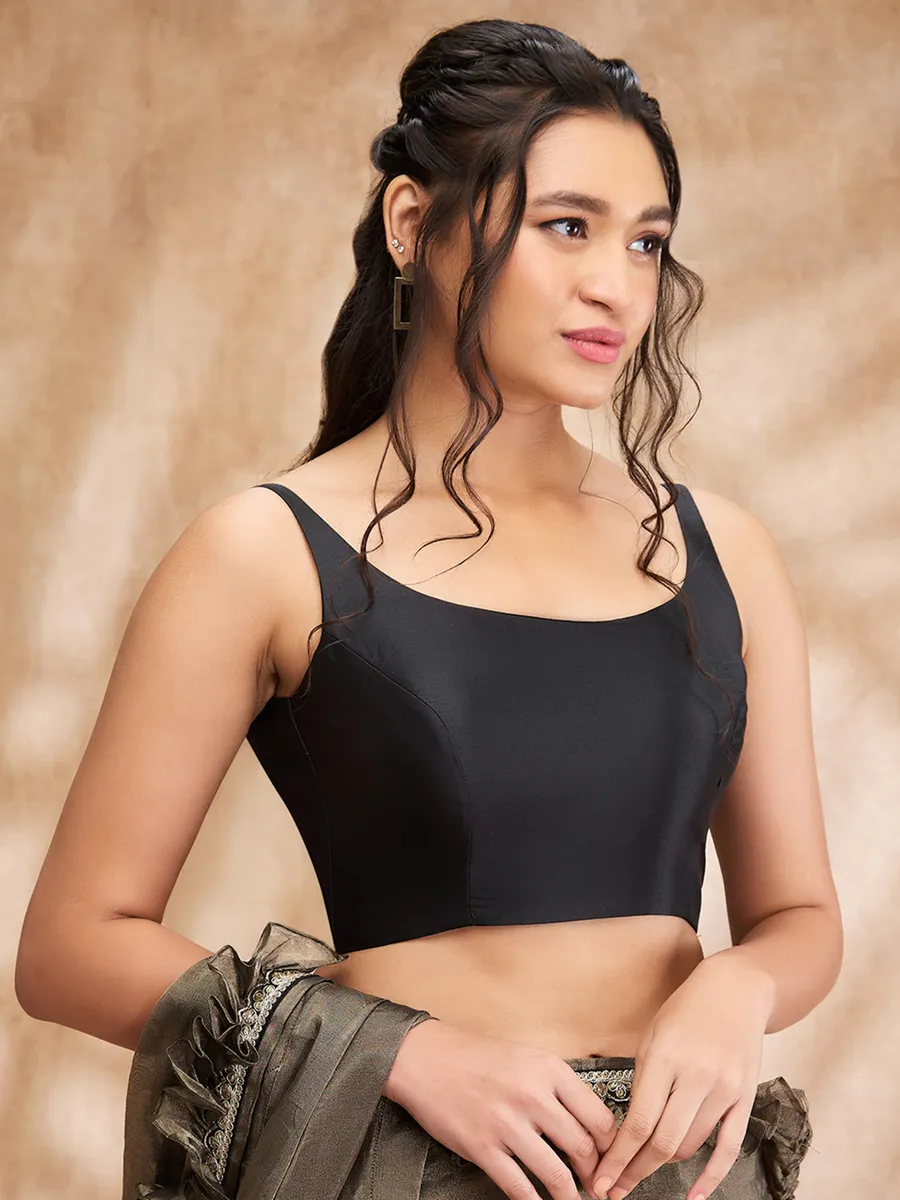 Rich black silk plain blouse-G3-RB2043 | United States