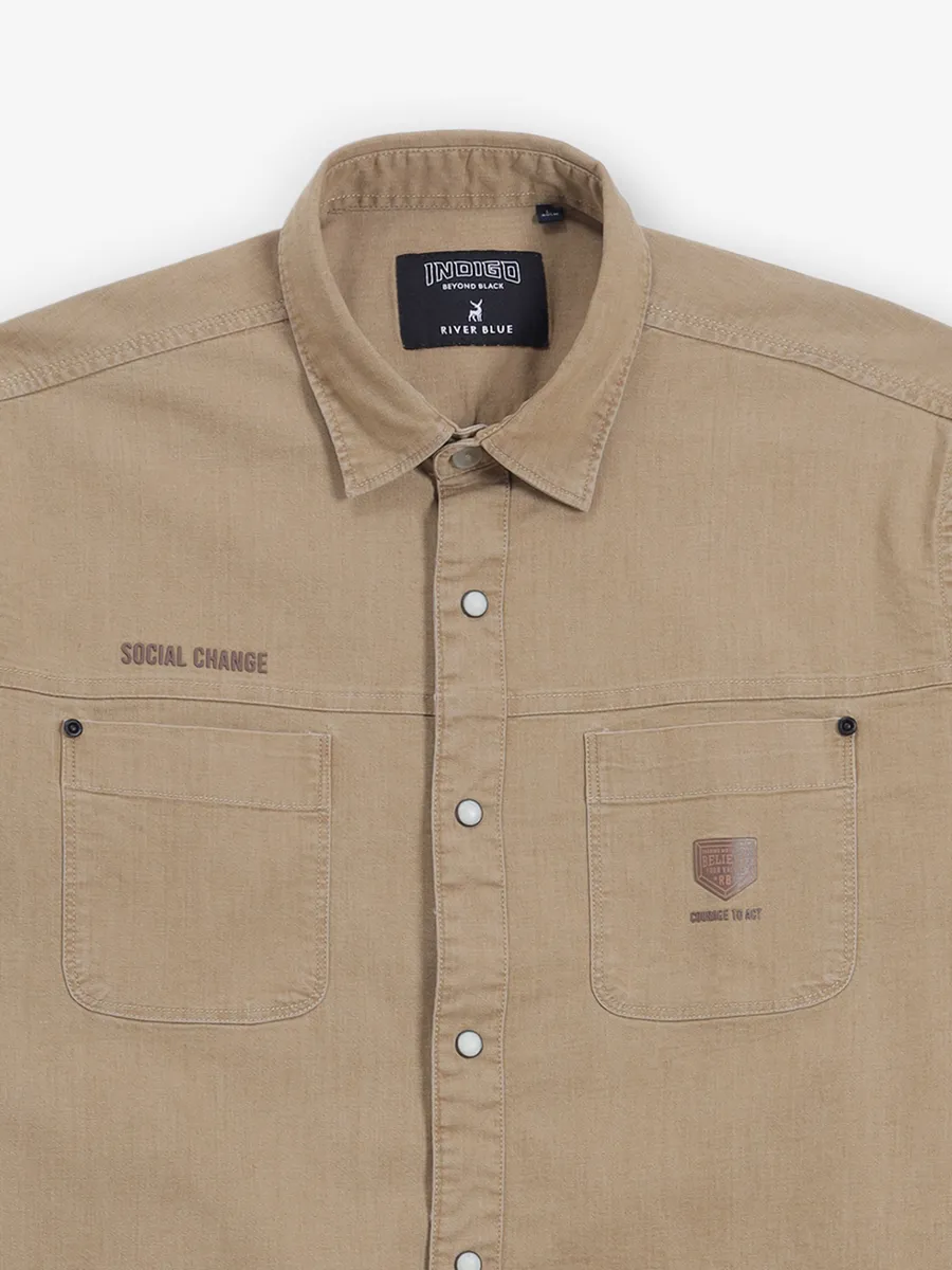 RIVER BLUE khaki denim shirt for men-G3-MCS15315 | United States