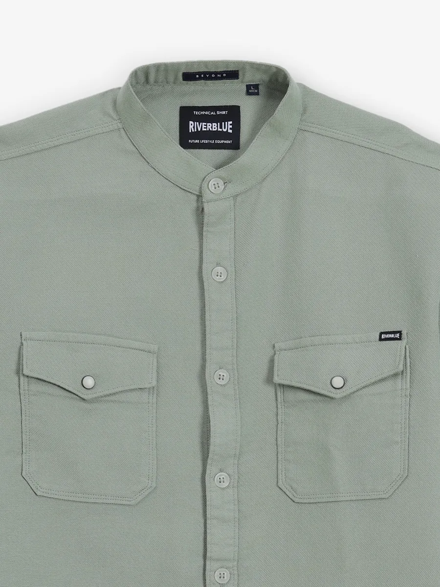 RIVER BLUE pista green plain cotton shirt-G3-MCS15317 | United States