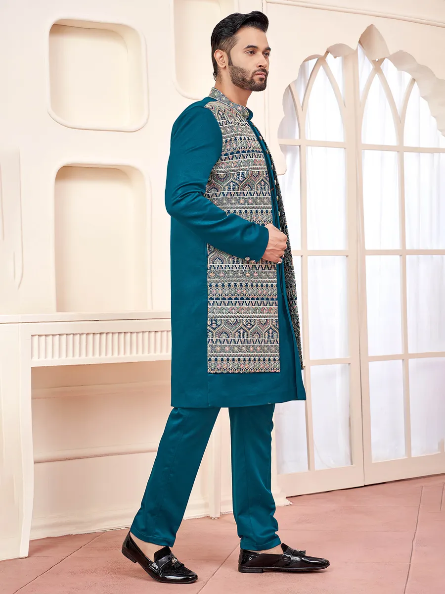 Royal rama green indo western for receptions-G3-MIW8284