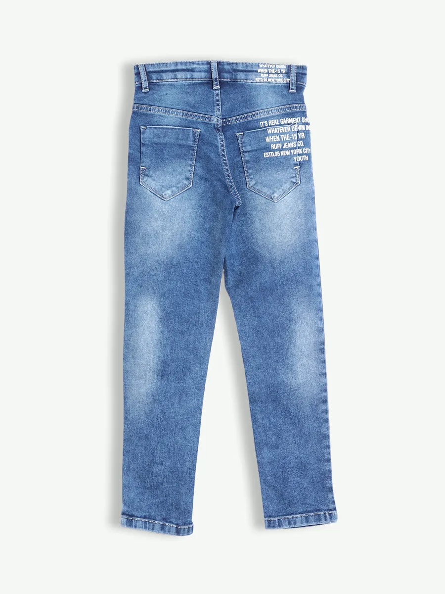 Ruff blue washed and ripped jeans-G3-BJE0995 | United States