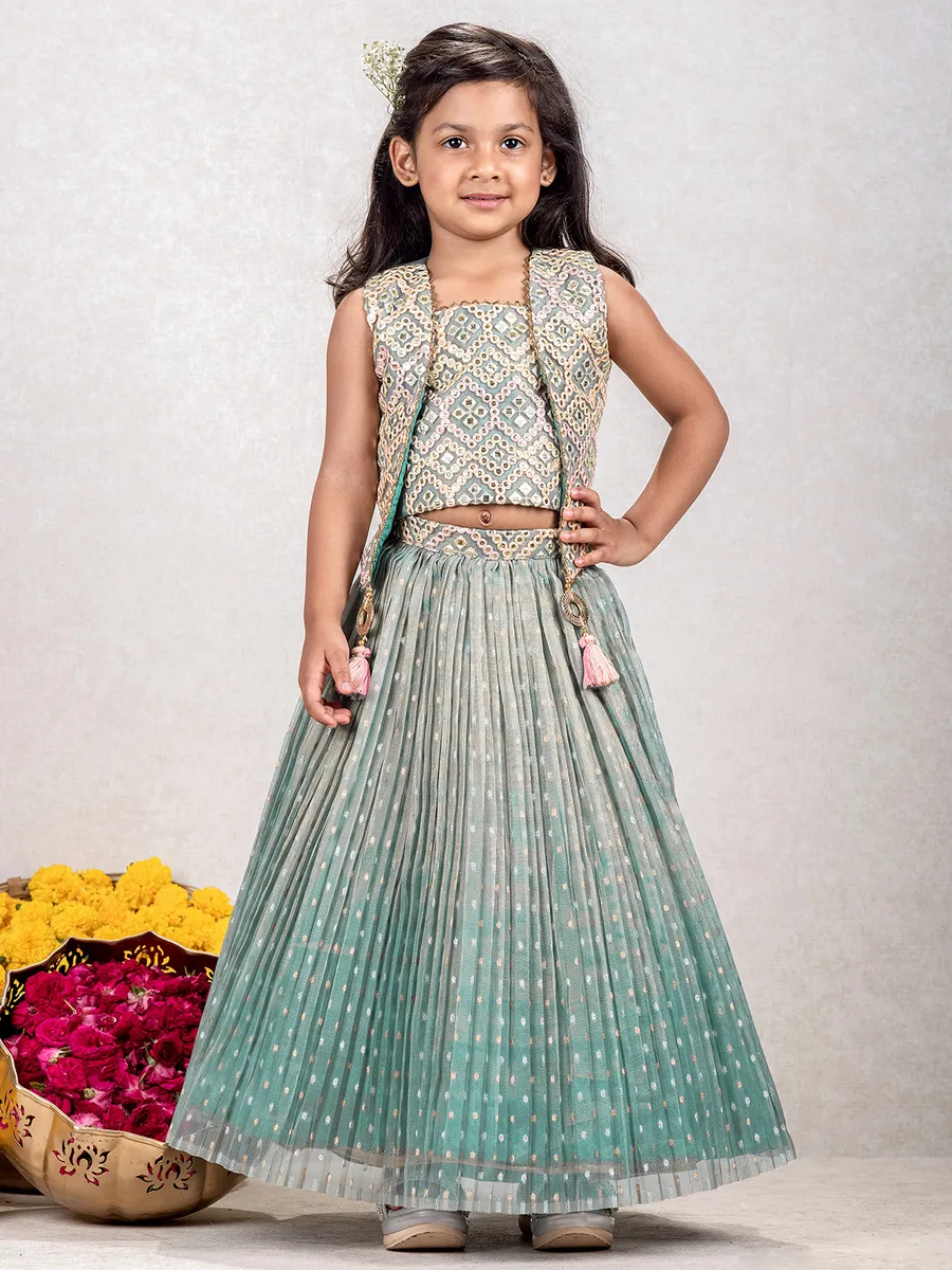 Sea green and grey omre style lehenga choli-G3-GCS2887 | United States