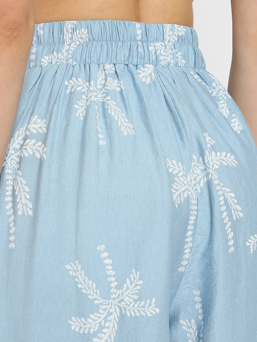 Sky blue linen cotton printed co-ord set-G3-WCS15476 | United States