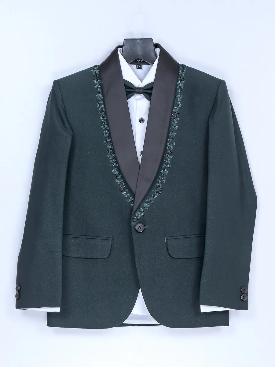 Solid terry rayon bottle green coat suit-G3-BCO51309