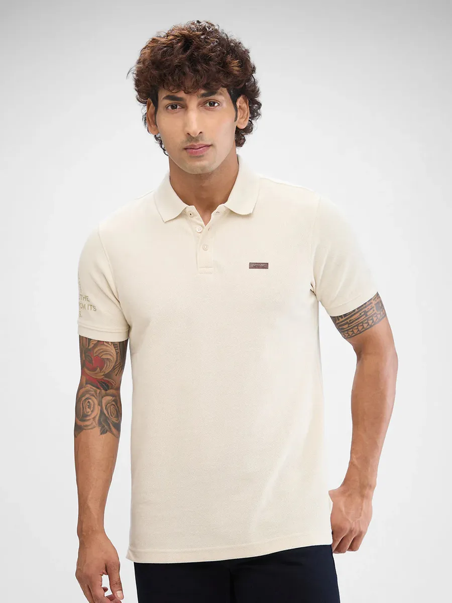 SPYKAR cream plain polo t-shirt-G3-MTS19679 | United Kingdom