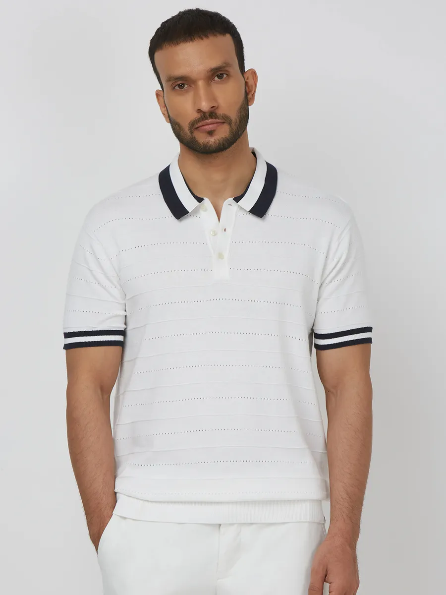 SPYKAR solid white polo neck t-shirt-G3-MTS19685 | United States