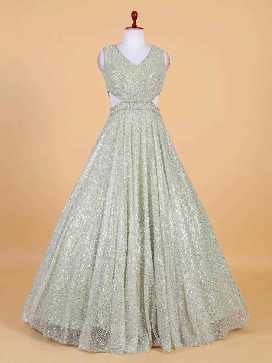 Stunning designer pista green net gown-G3-WGO2542 | United States