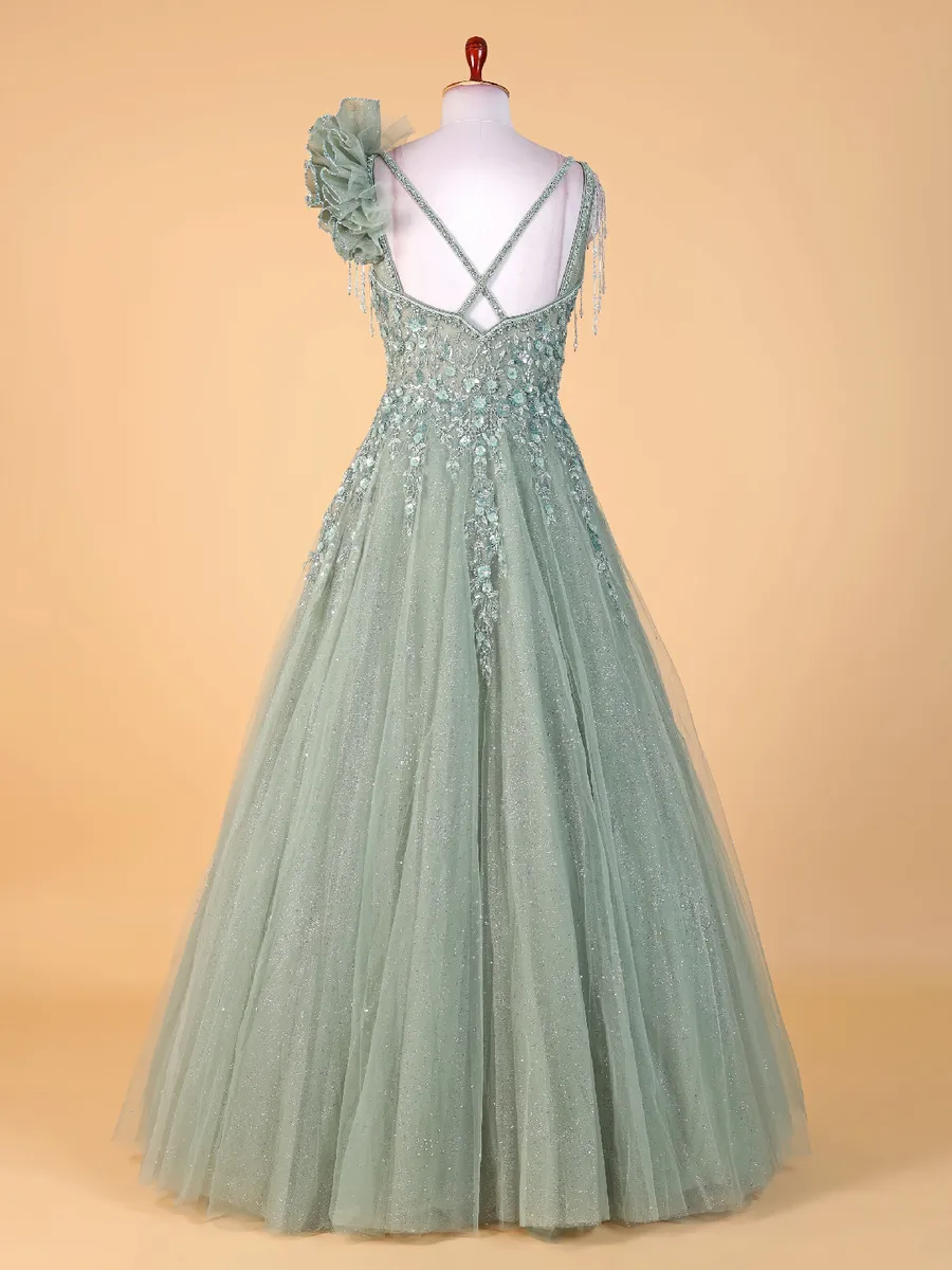 Stunning green net designer gown-G3-WGO2535