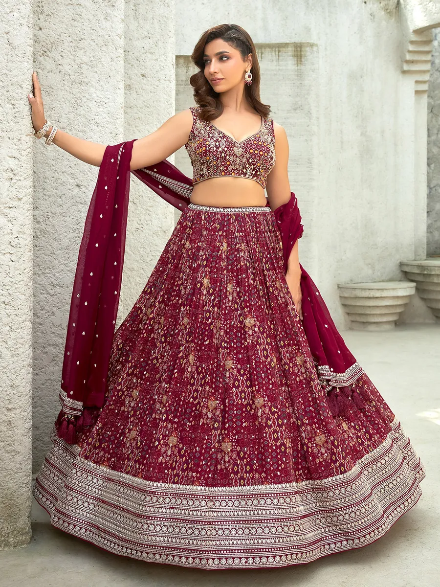 Stunning maroon printed lehenga choli-G3-WLC13974 | United States
