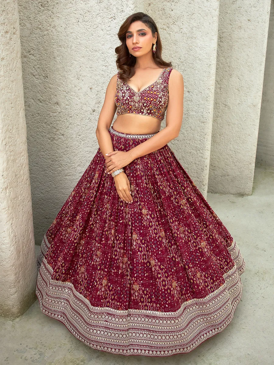 Stunning maroon printed lehenga choli-G3-WLC13974 | United States