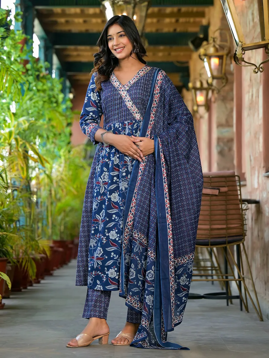 Stunning navy floral printed kurti set-G3-WPS03446 | United States