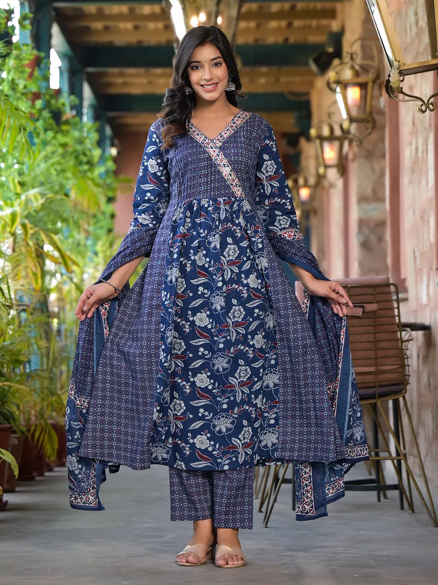 Stunning navy floral printed kurti set-G3-WPS03446 | United States