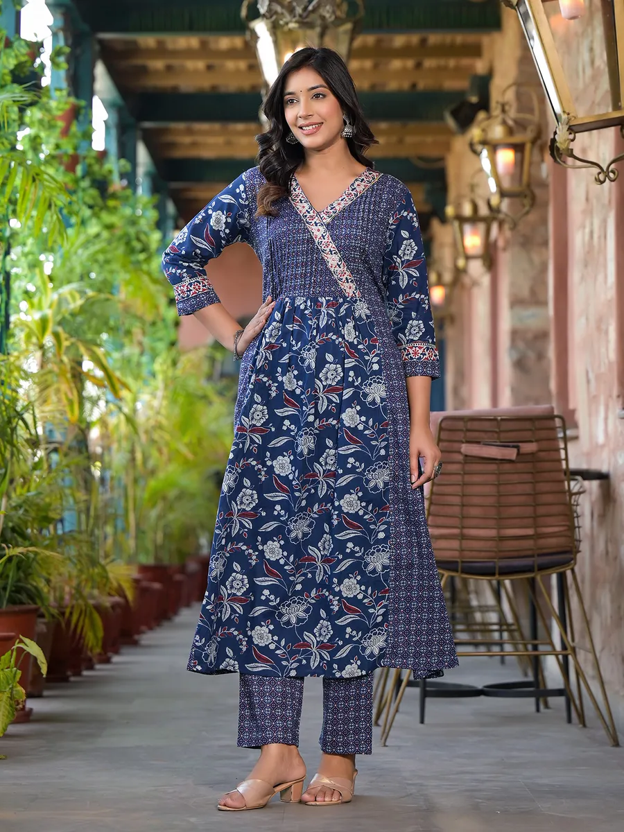 Stunning navy floral printed kurti set-G3-WPS03446 | United States