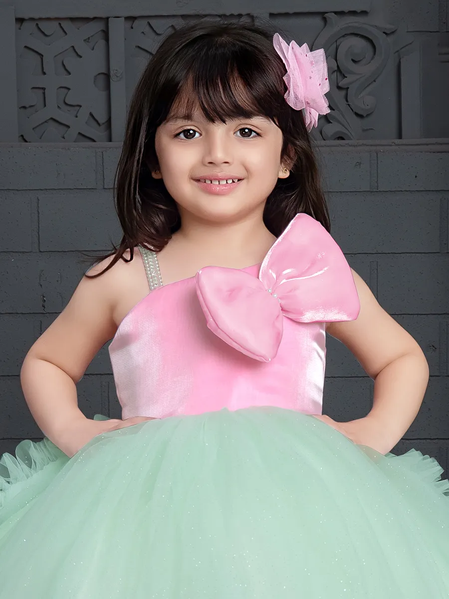 Stunning pista green net frock-G3-GDR0526 | United States