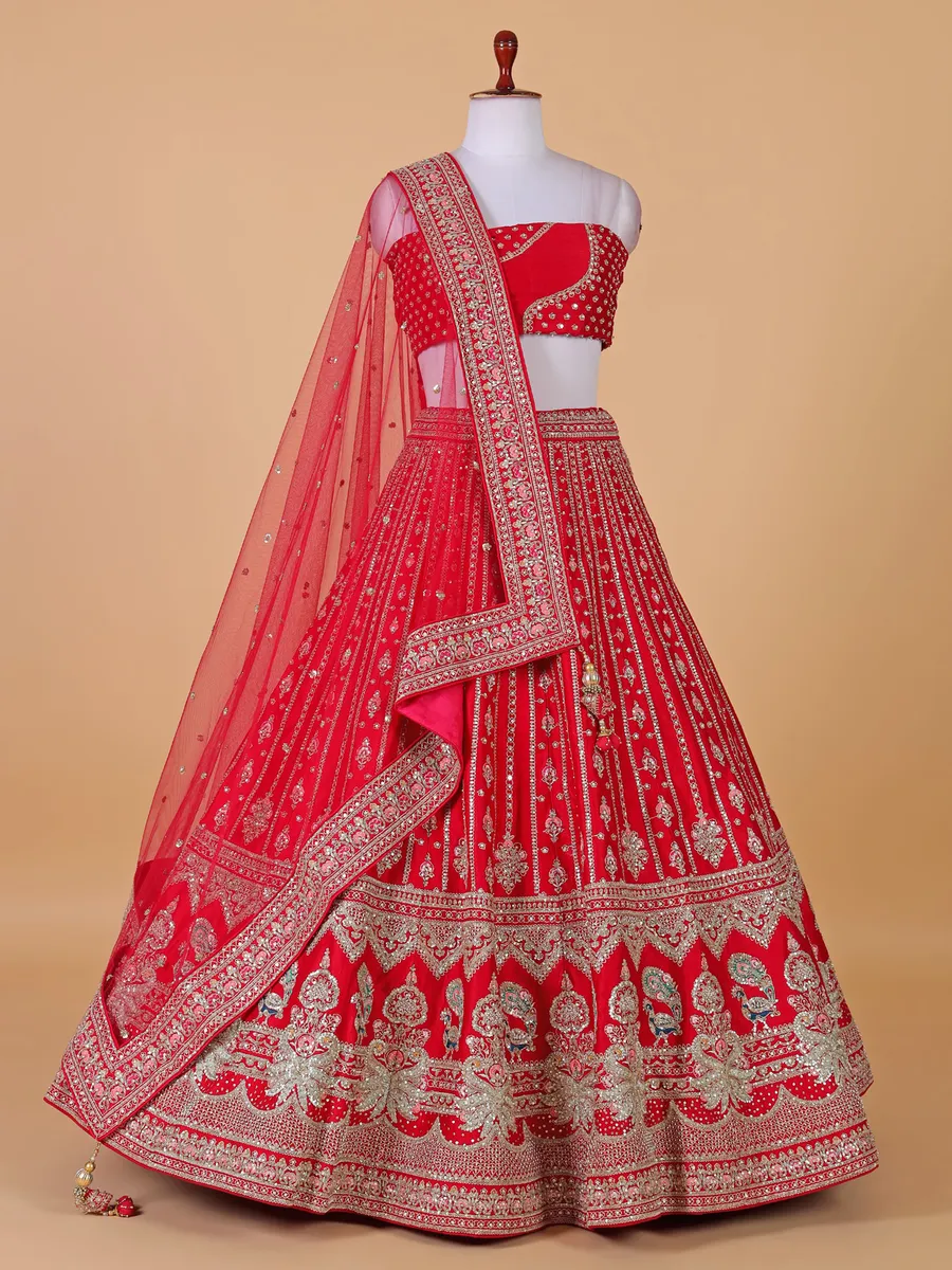 Stunning rani color raw silk unstitched lehenga choli-G3-WLC15709...