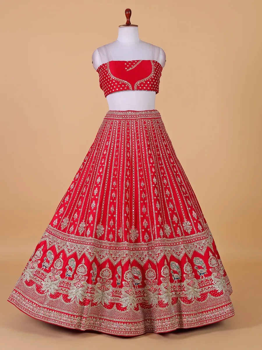 Stunning rani color raw silk unstitched lehenga choli-G3-WLC15709...