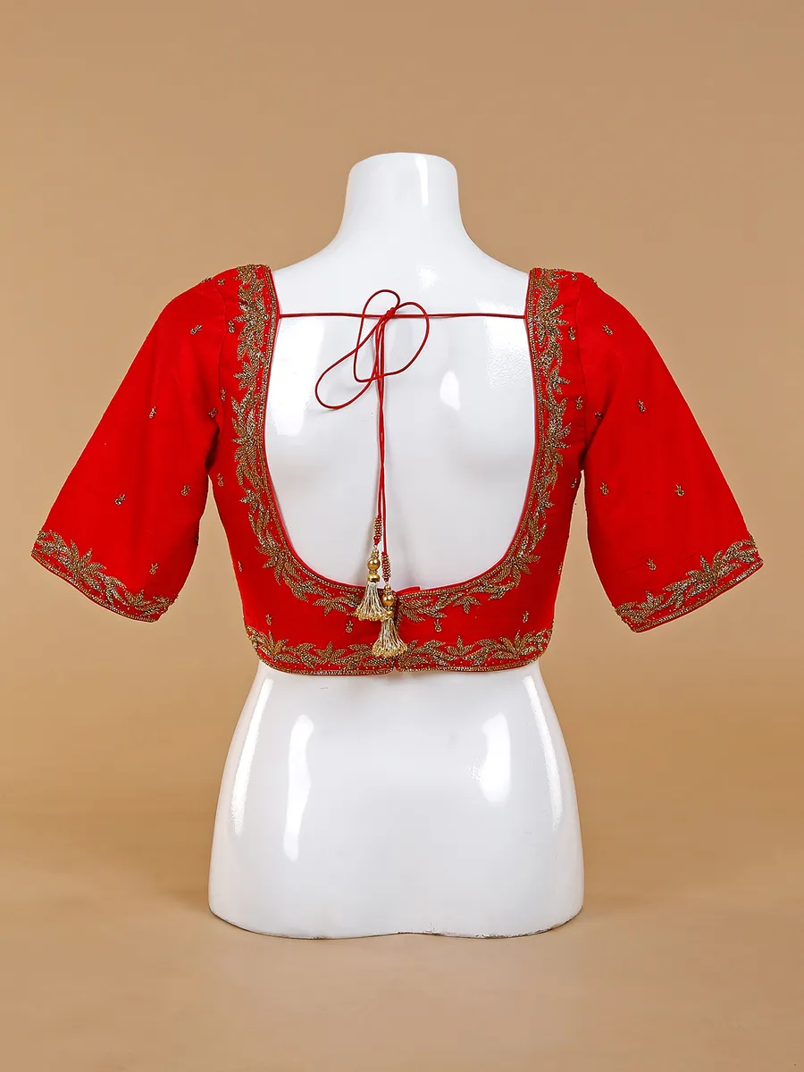 Stunning red silk ready made blouse-G3-RB1511 | United States