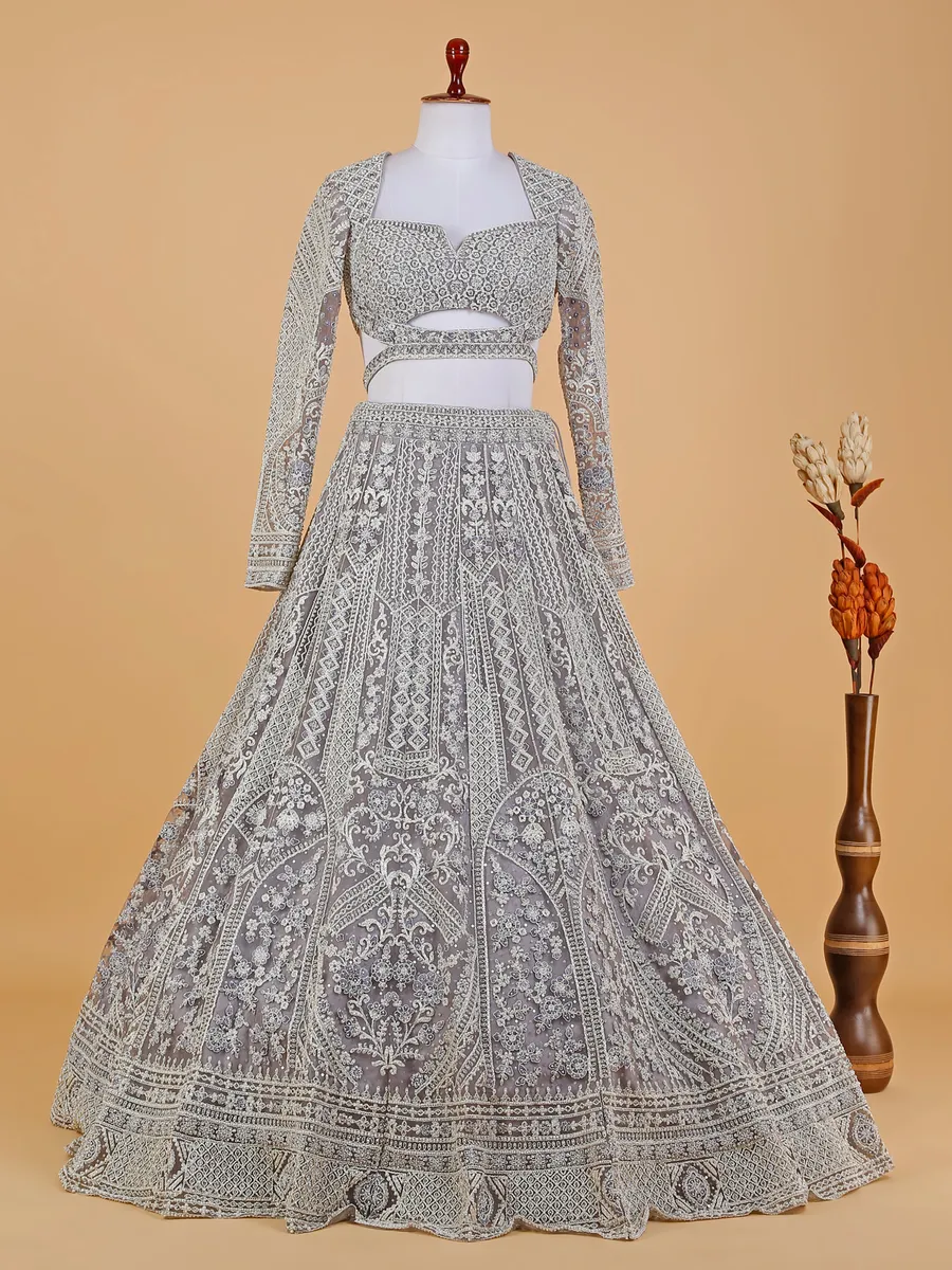 Stylish grey net lehenga choli-G3-WLC14283 | United States