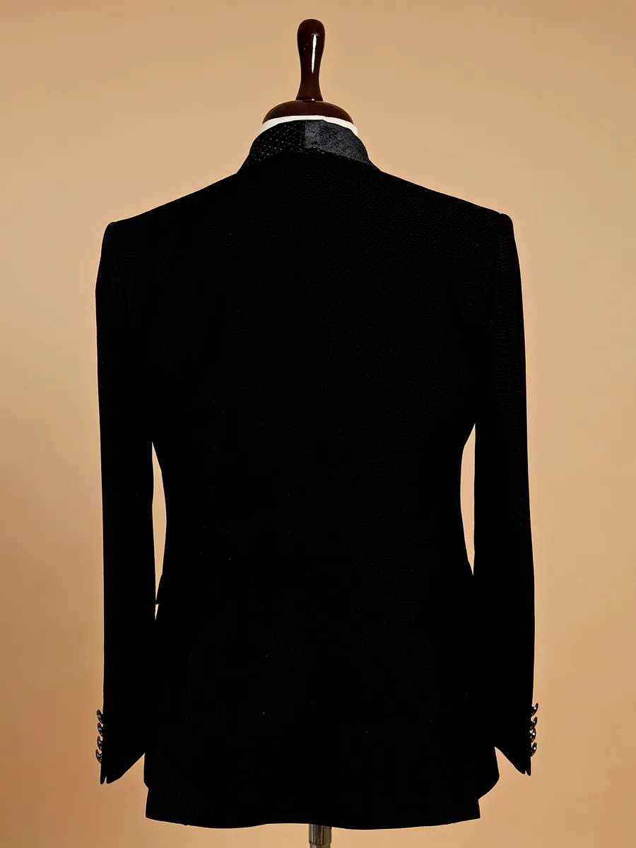 Terry rayon reception wear black coat suit in textured-G3-MCO1276...