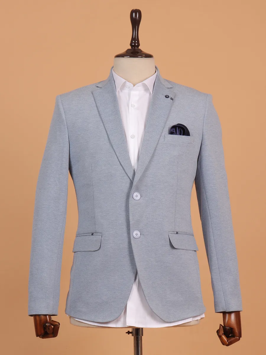Textured cotton men blazer in powder blue-G3-MBL01154 | United States