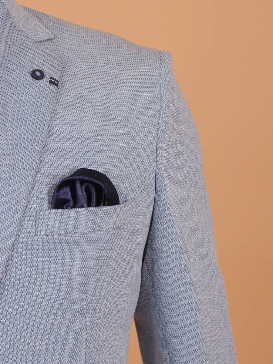 Textured cotton men blazer in powder blue-G3-MBL01154 | United States