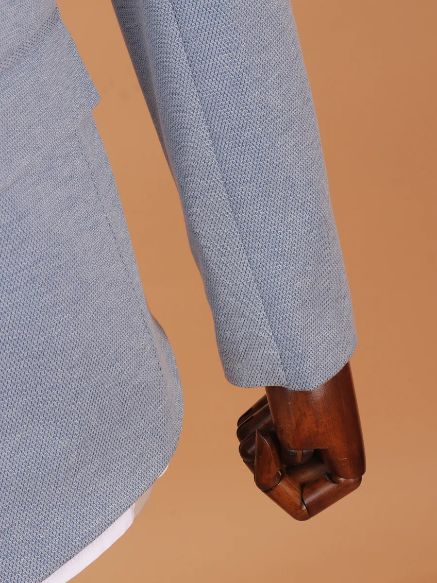 Textured cotton men blazer in powder blue-G3-MBL01154 | United States
