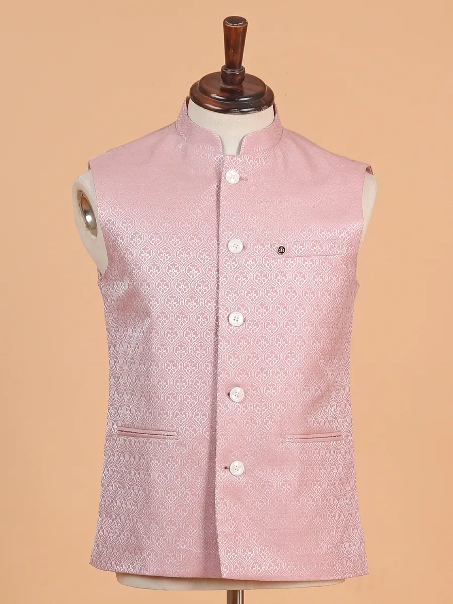 Trendy light pink texture terry rayon waistcoat -G3-MWC2572