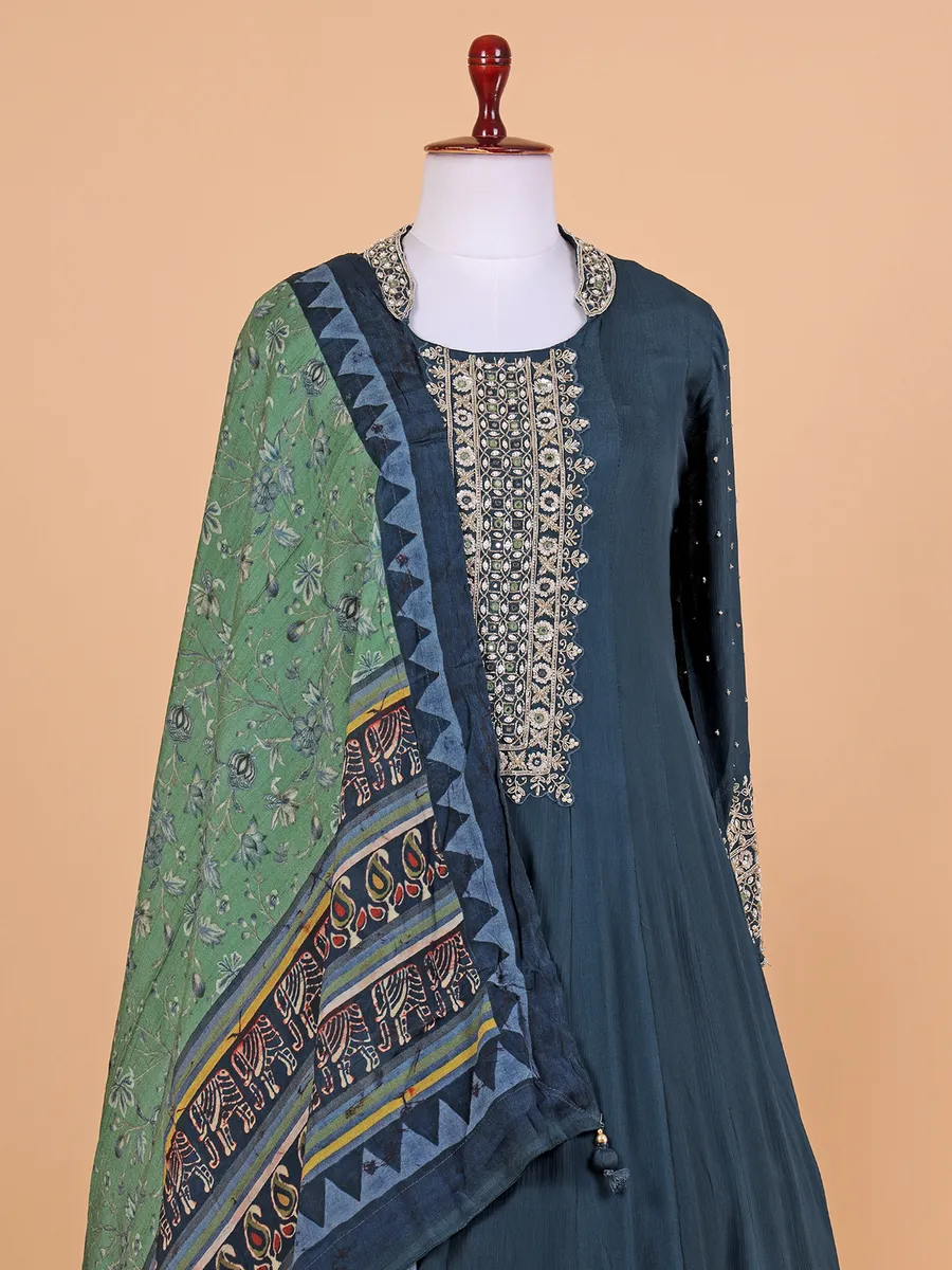 Trendy peacock blue floor length suit-G3-WSS41156 | United States