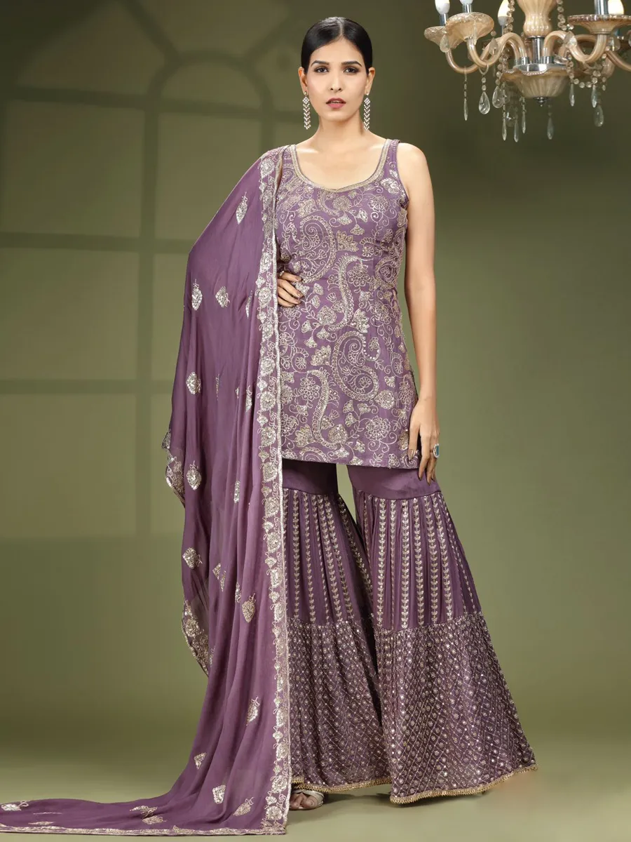 Trendy purple sharara suit for wedding-G3-WSS41077