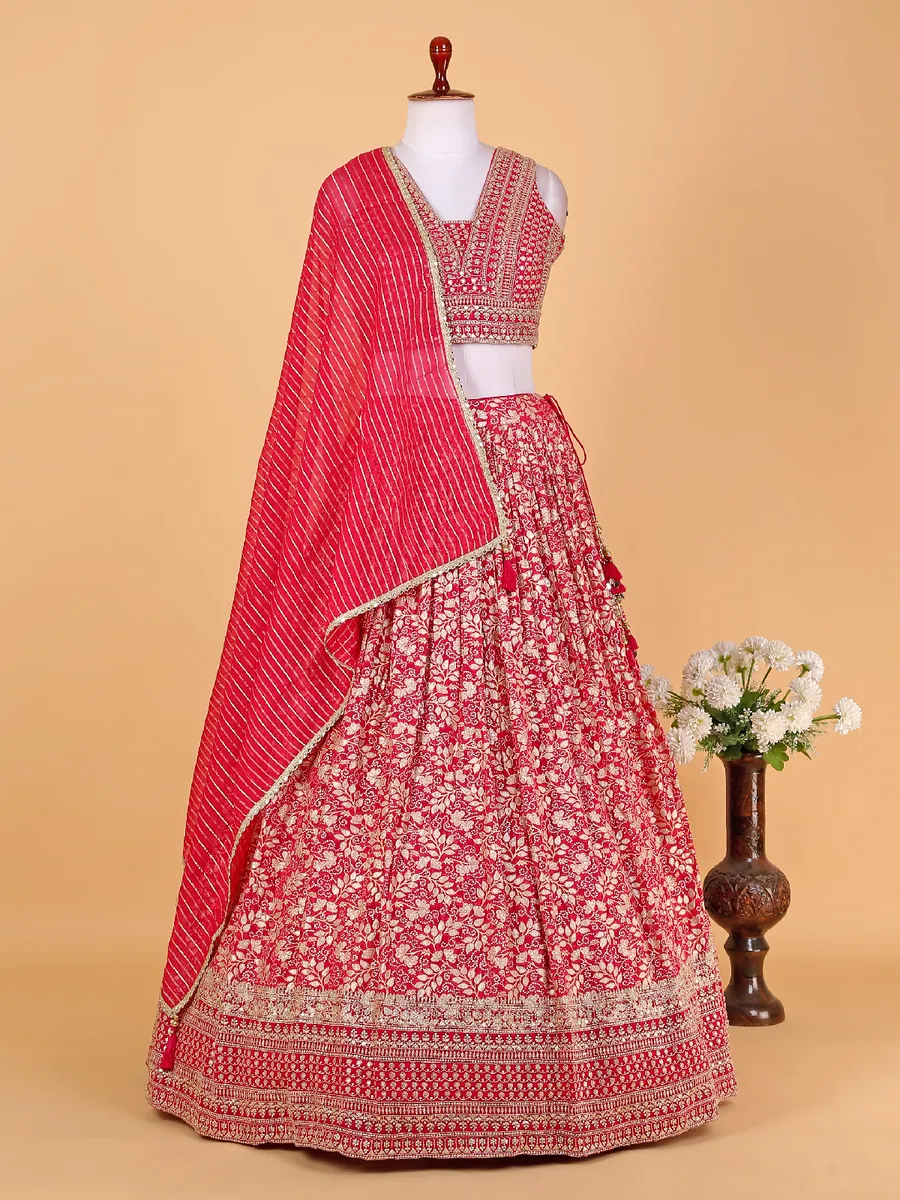 Trendy rani color silk lehenga choli with dupatta-G3-WLC15319