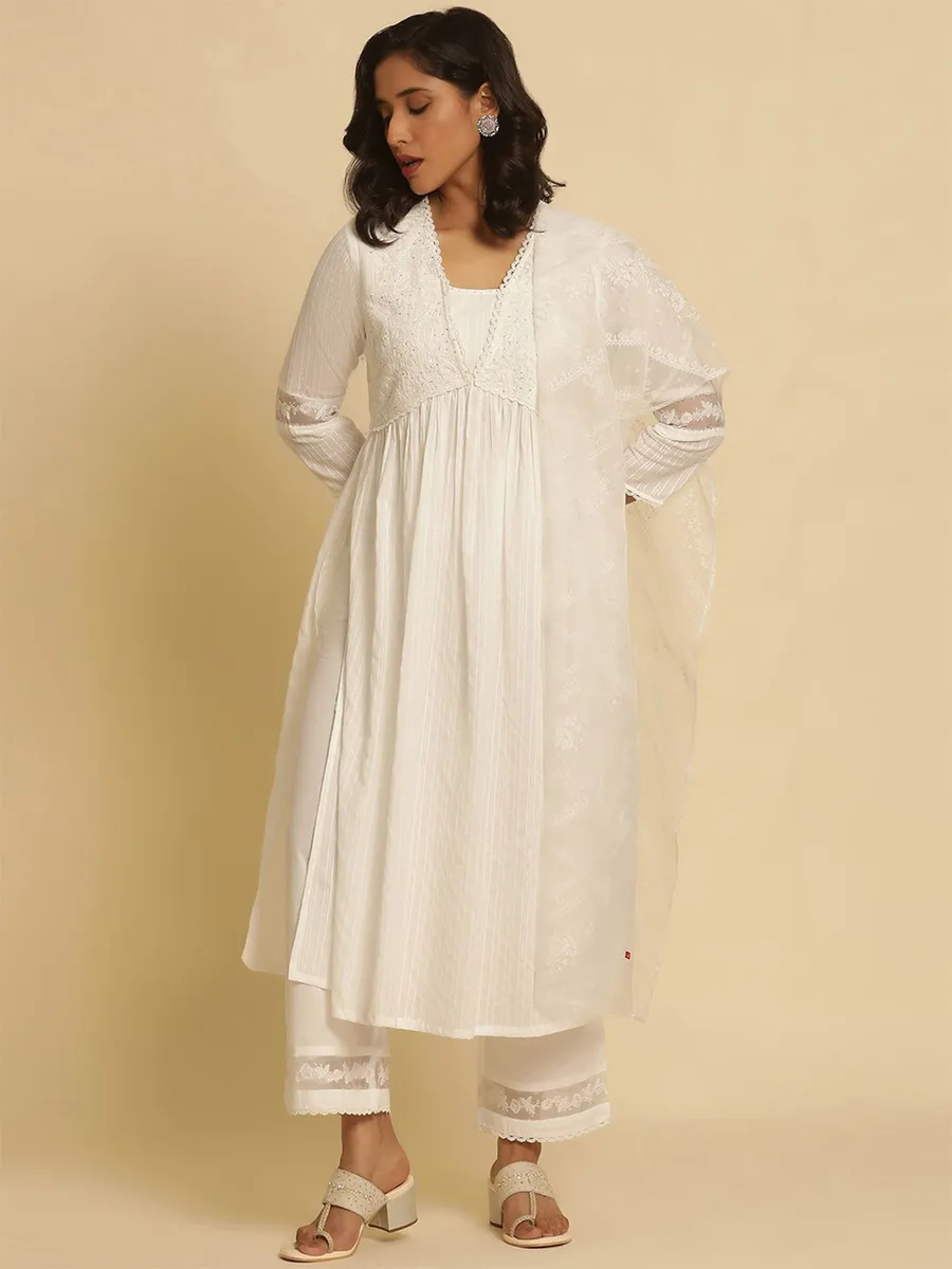 W white cotton kurti set with dupatta-G3-WPS03265 | United States
