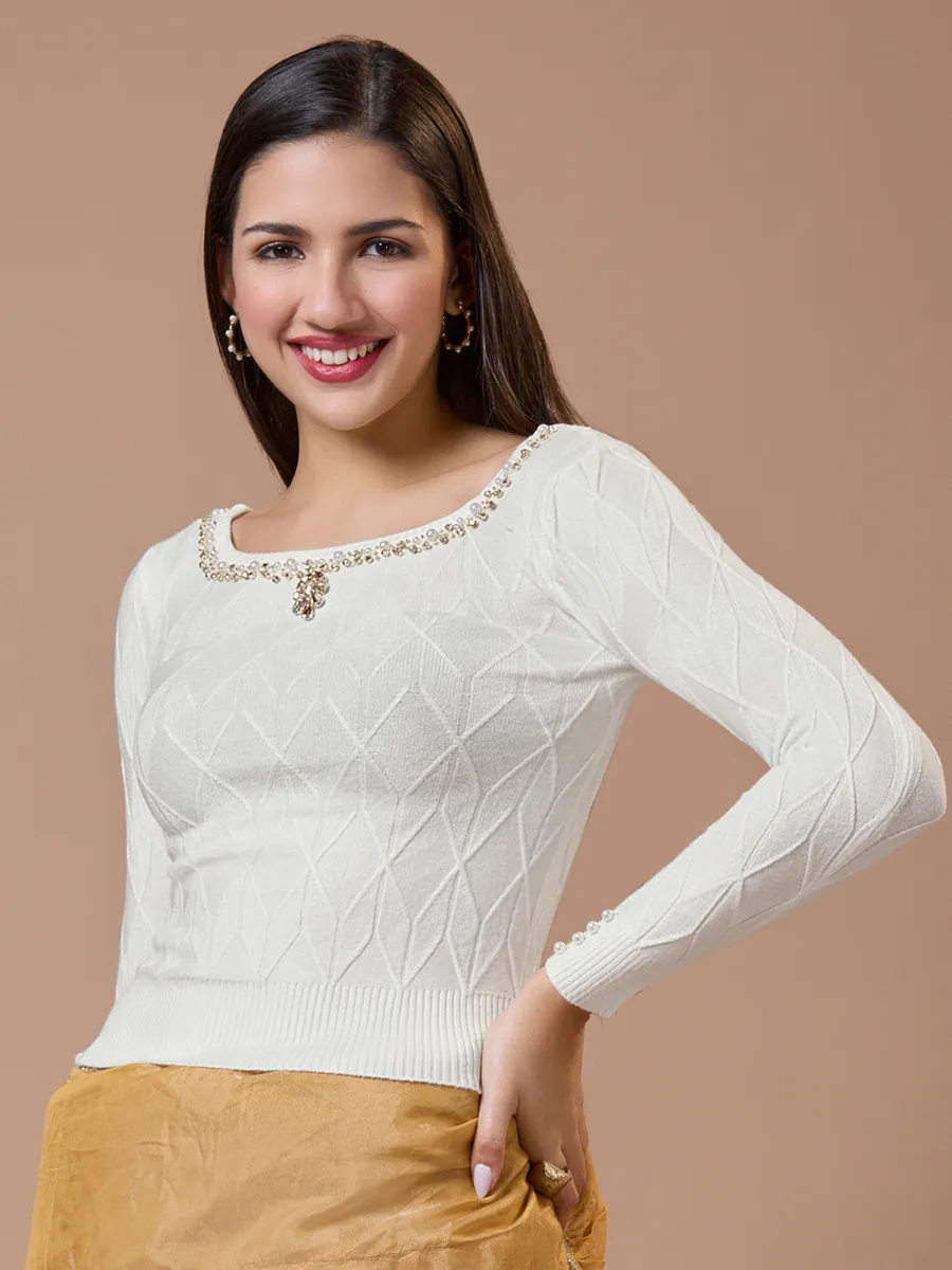 White knitted readymade blouse-G3-RB2150 | United States