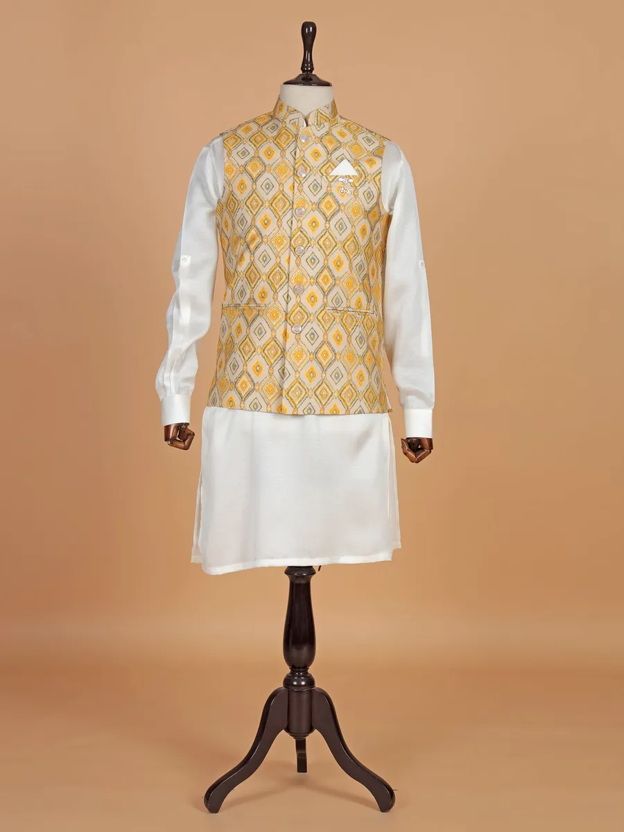 Yellow and beige cotton silk waistcoat set-G3-MWCS1466 | United States