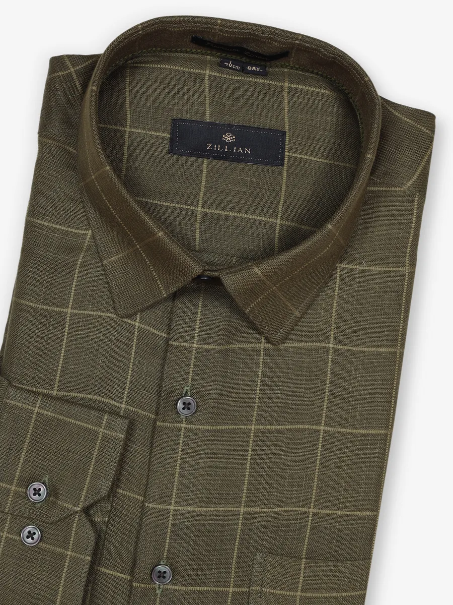 ZILLIAN olive linen formal shirt for men-G3-MFS15141 | United States