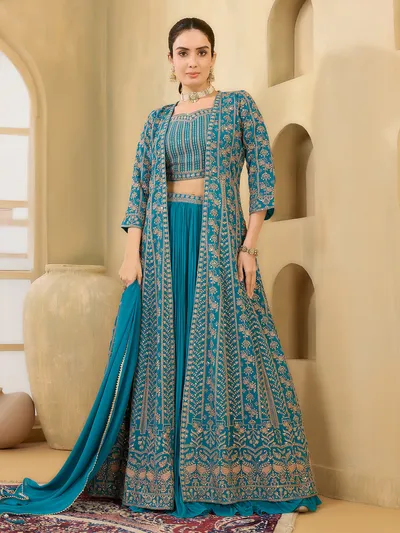 Aqua blue lehenga choli with jacket style-G3-WLC17637 | United States
