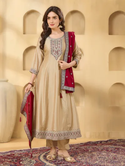 Beige silk yoke style festive salwar suit-G3-WSS44749 | Australia