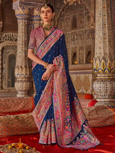 Blue zari worked silk saree for festive celebration-G3-WSA61513