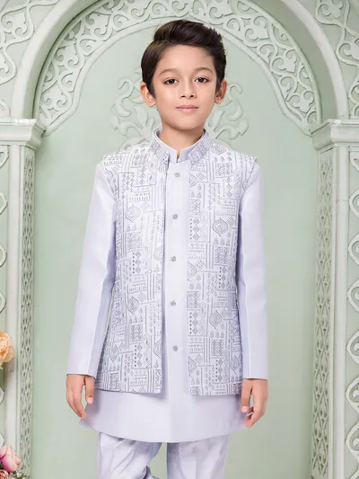 Light lavender silk indo western set for wedding wear-G3-BIW1592