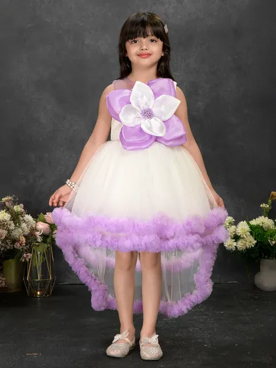 White and purple net frock with pearls-G3-GDR0716 | Australia