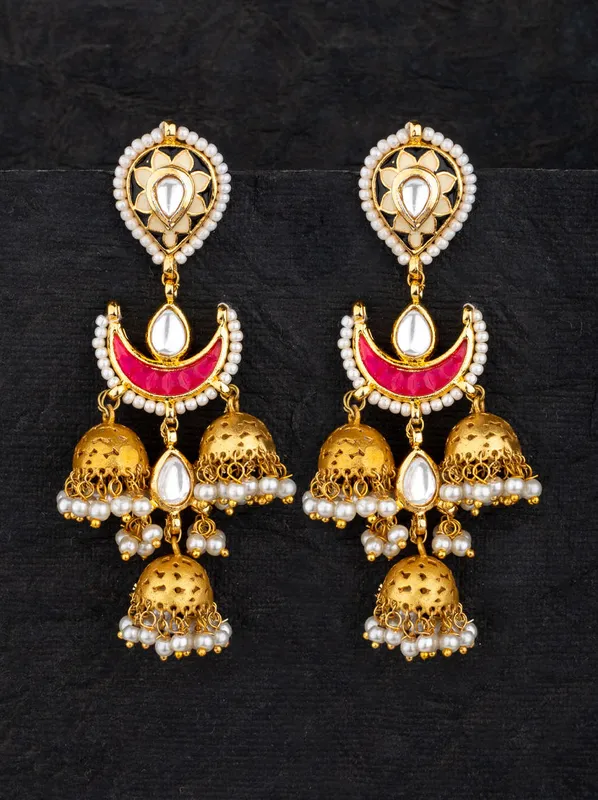 Red Chand Jhumki Earrings | Ajnaa Jewels