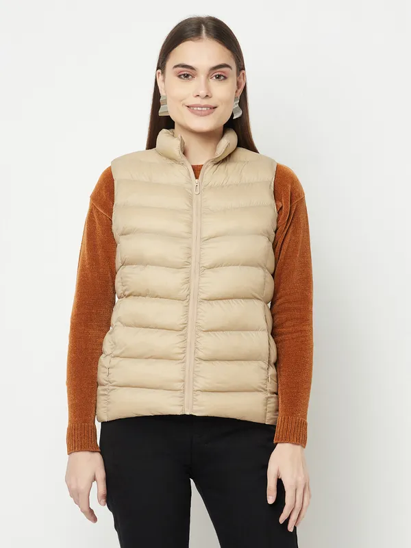 Women Beige Front Open Jackets