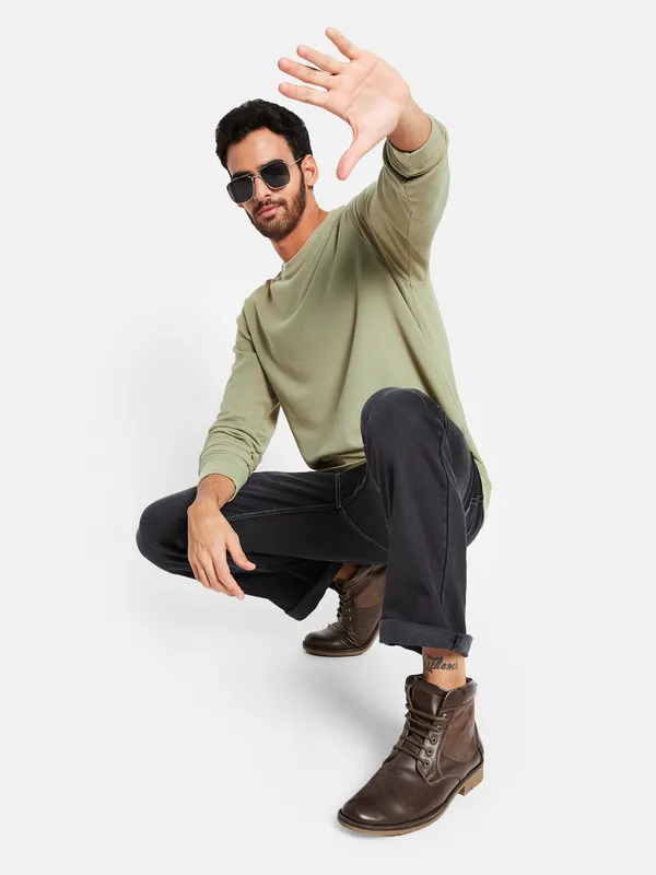 Octave Men Olive Green Sweatshirt