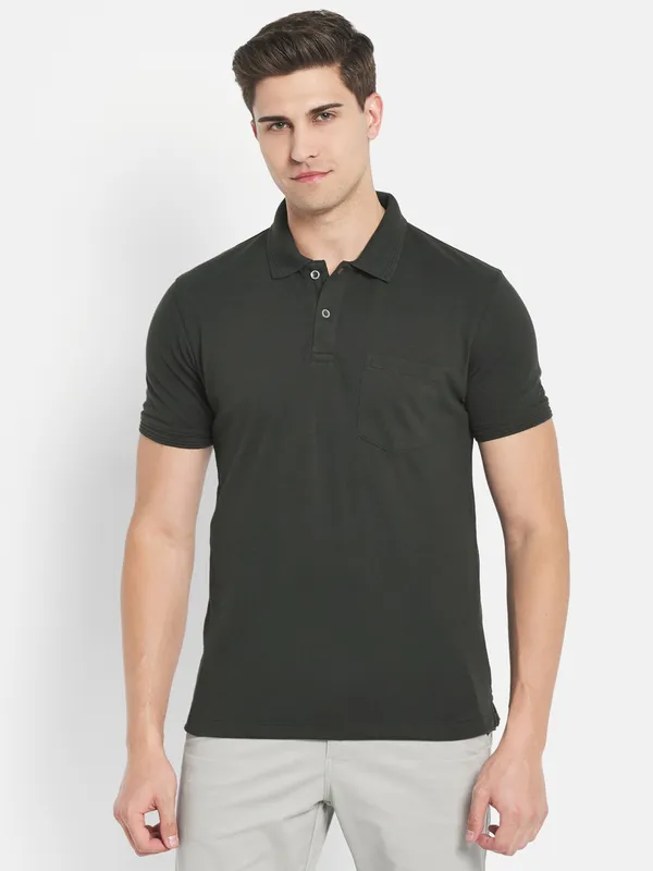 Octave Men Olive Green Polo Collar T-shirt