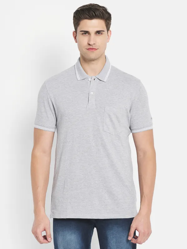 Octave Men Grey Polo Collar T-shirt
