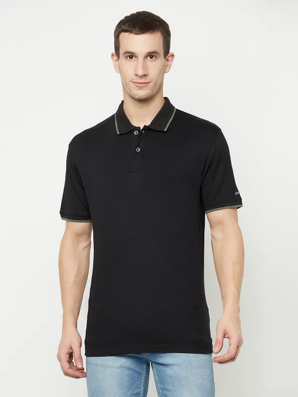 Octave Men Black Polo Collar T-shirt