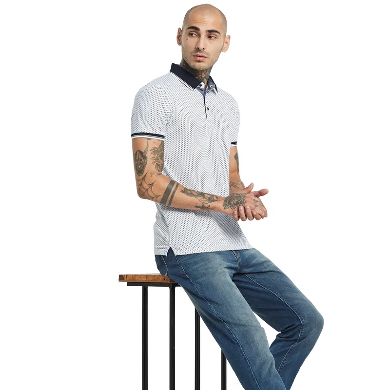 Octave Geometric Printed Polo Collar Cotton Regular Fit Casual T-shirt