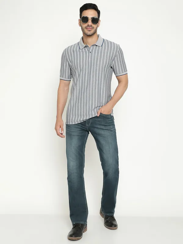 Octave Striped Polo Collar Cotton T Shirt